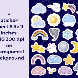 Weather Png Digital Sticker Pack Goodnotes Planner, Precropped Rainbow ...