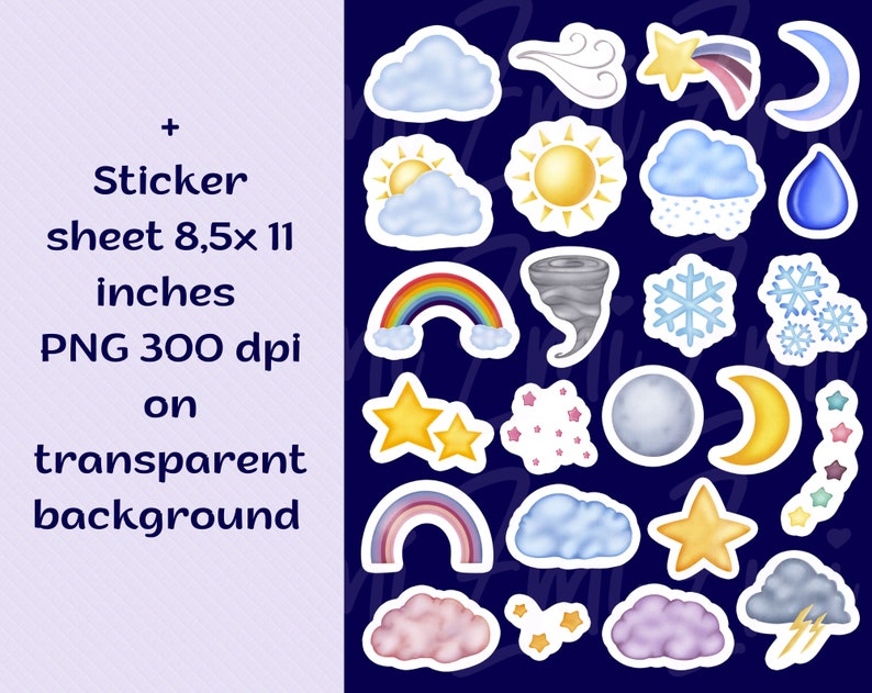 Weather Png Digital Sticker Pack Goodnotes Planner, Precropped Rainbow ...