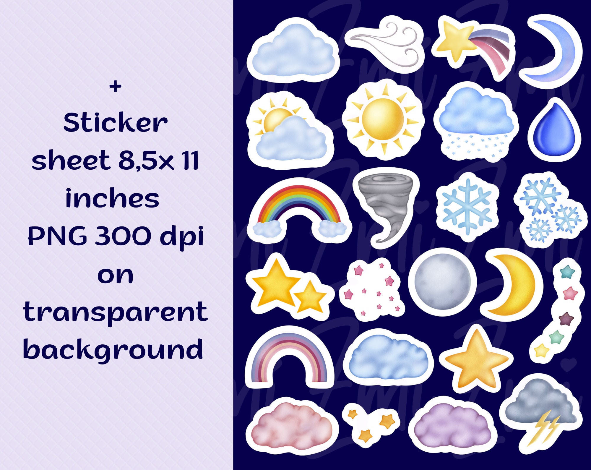 Weather Png Digital Sticker Pack Goodnotes Planner, Precropped Rainbow ...