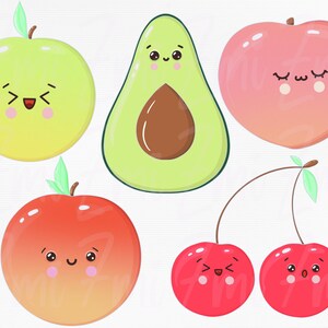Kawaii Cute Fruit Clipart, Cherry Png, Banana, Strawberry, Apple ...