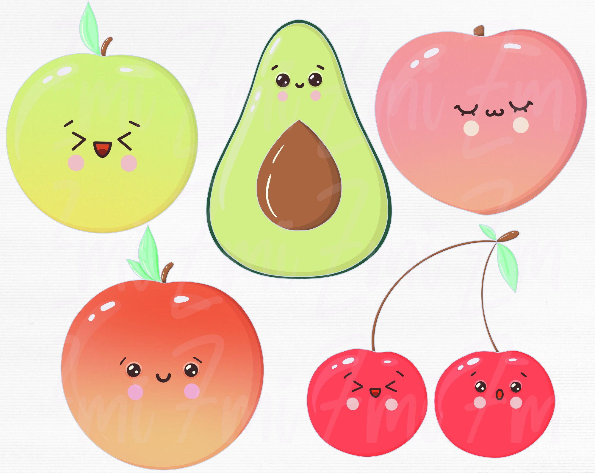 Kawaii Cute Fruit Clipart Cherry Png Banana Strawberry - Etsy