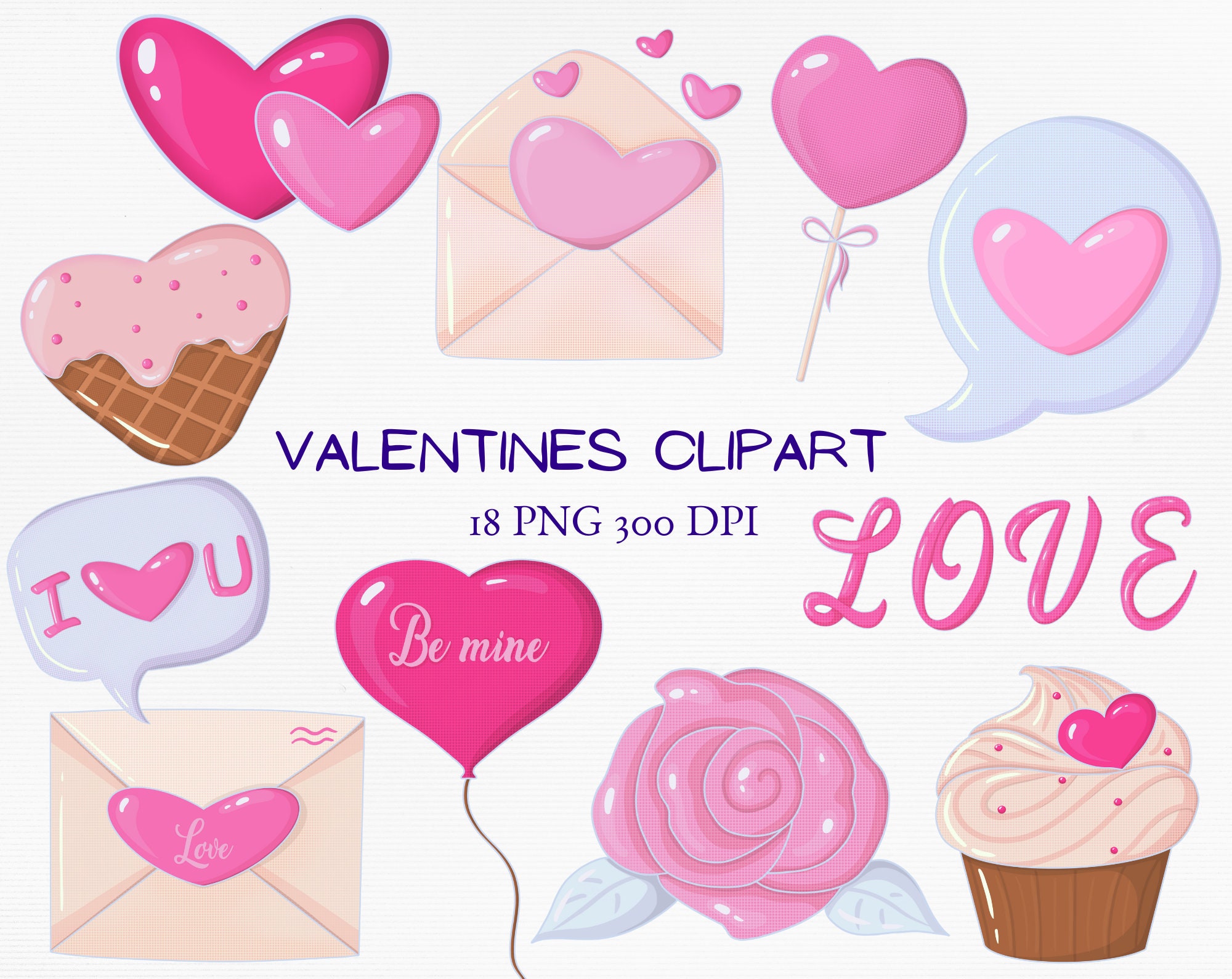 Love Clipart Bundle Valentine Png Pink Hearts Cupcake Png - Etsy