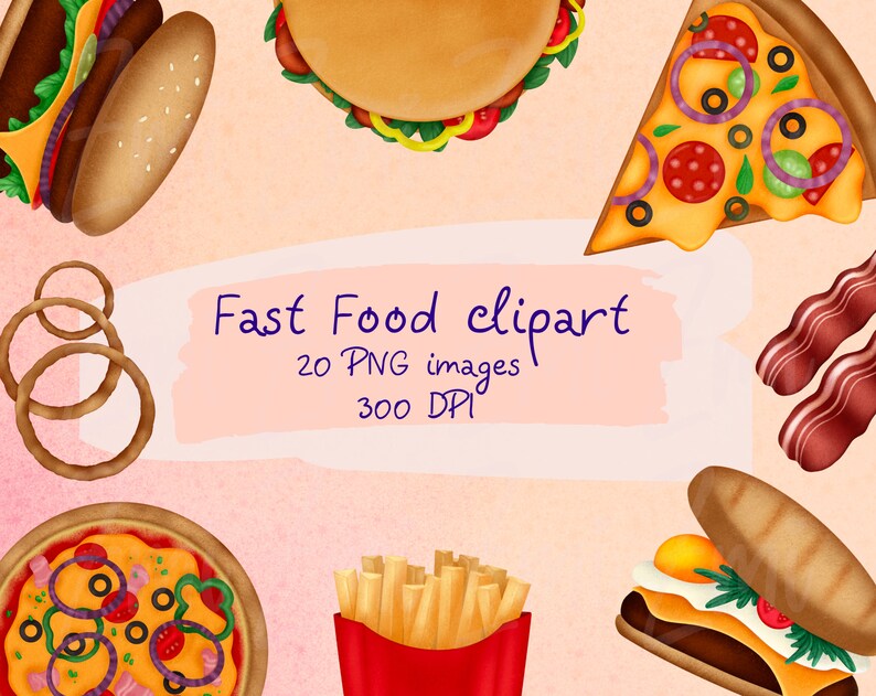 Fast Food Clipart Junk Food Clipart Pizza Hot Dog Burger | Etsy
