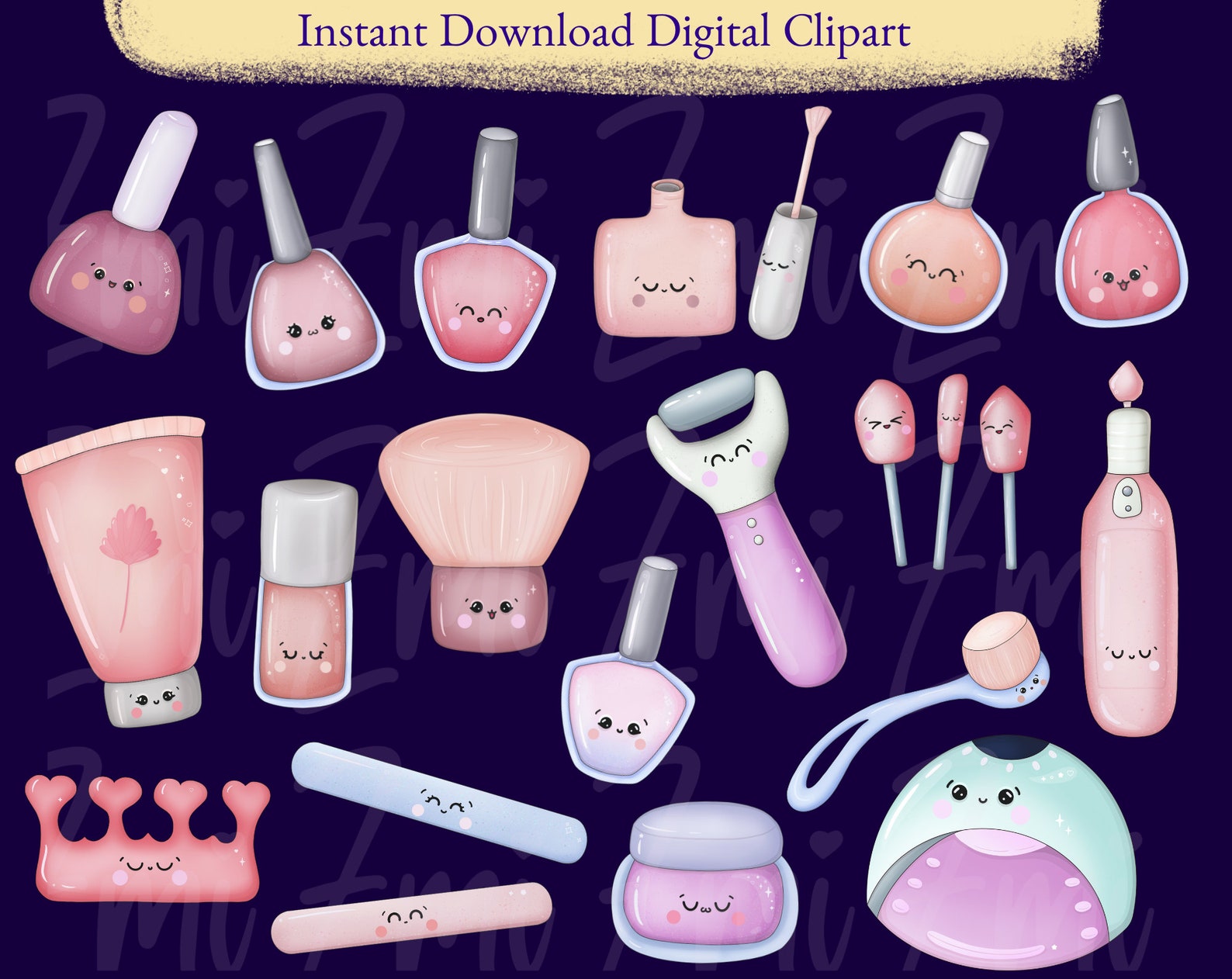 Cute Manicure Clipart Set | Kawaii Nail PNG Graphics | Printable Beauty ...