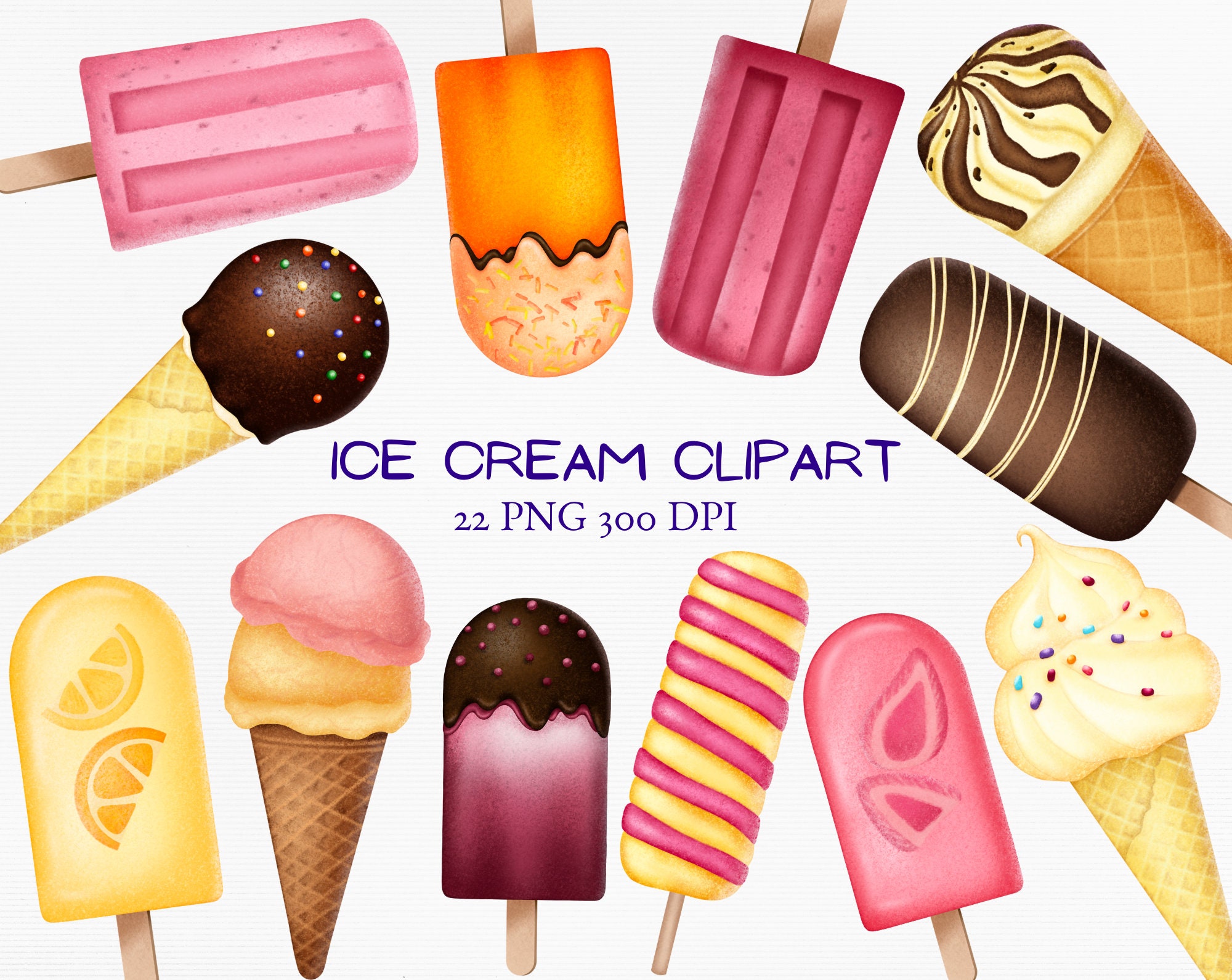Ice Cream Clipart, Popsicle PNG, Printable Chocolate Sweet Cone, Summer ...