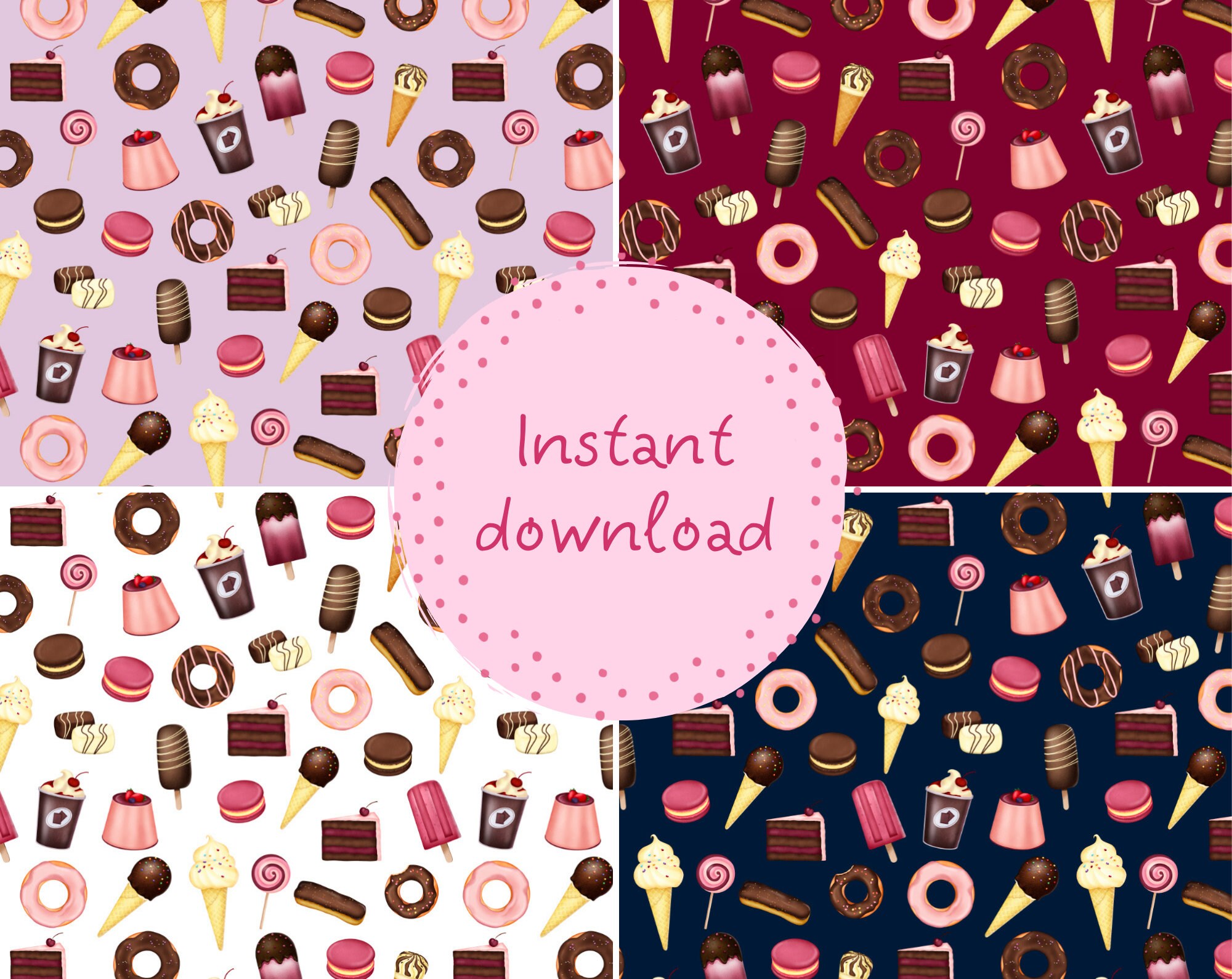 Ice Cream Digital Paper, Sweet Digital Paper, Sweet Background Instant ...