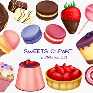 Bakery Clipart, Pastry PNG, Lollipop, Strawberry Tart, Chocolate Donut ...