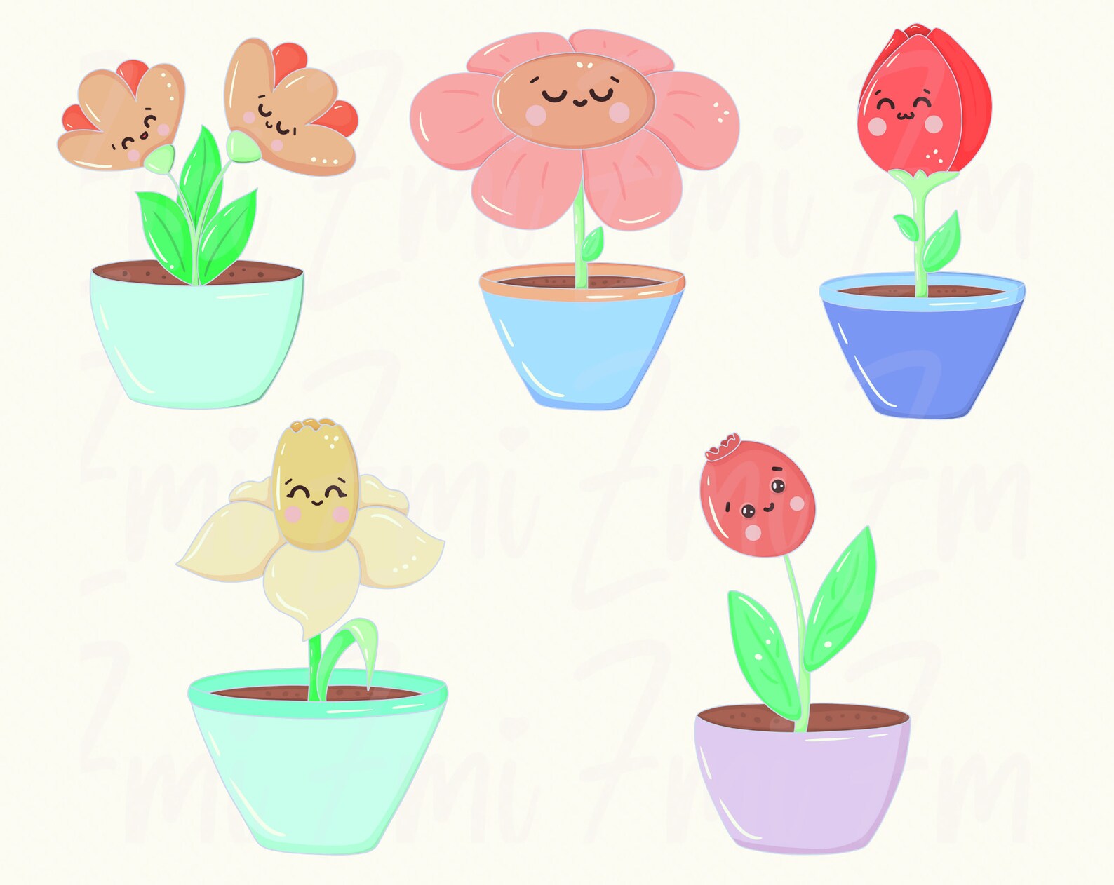 Cute Kawaii Flowers Clipart Spring Plants PNG Tulip - Etsy