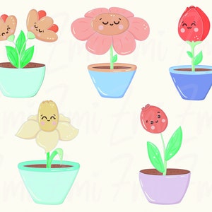 Cute Kawaii Flowers Clipart, Spring Plants PNG, Tulip Sunflower Rose ...