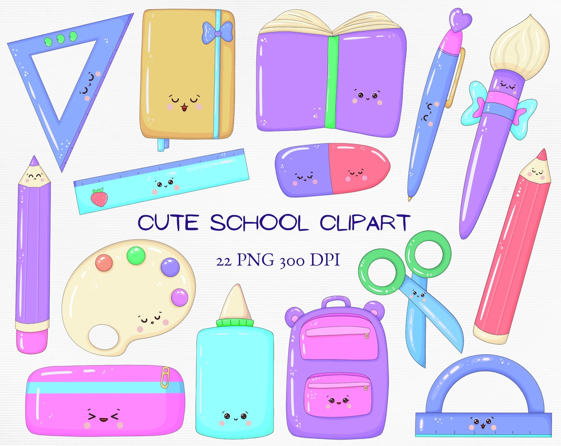 Cute School Clipart, Kawaii Classroom PNG, Printable Teacher Clip Art ...
