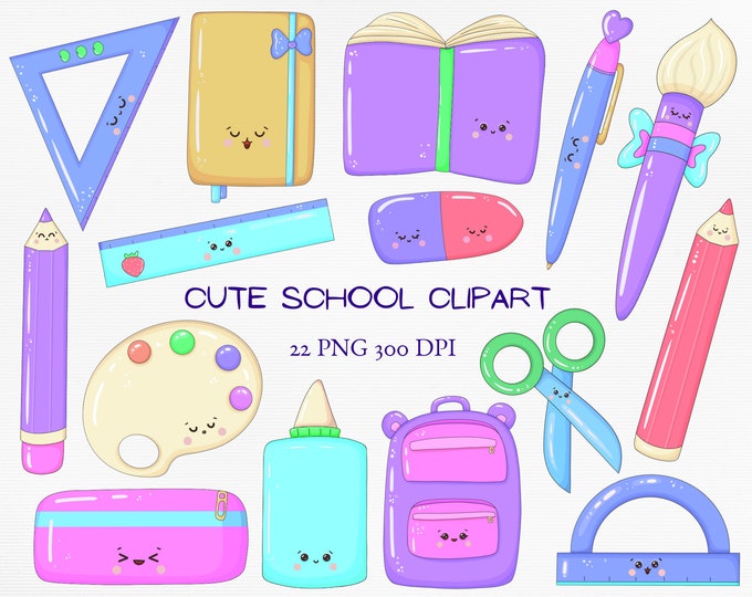Cute School Clipart Kawaii Classroom PNG Printable Teacher - Etsy