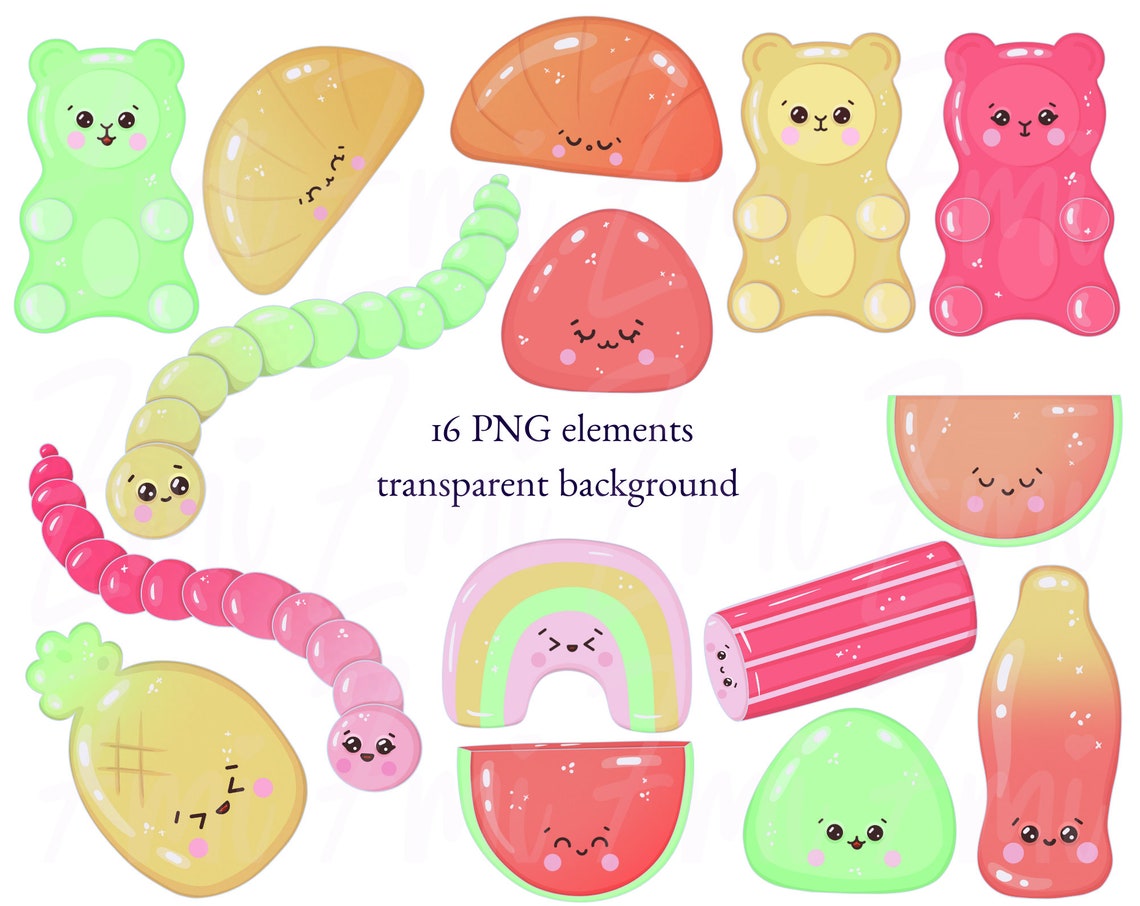 Kawaii Gummy Bear Candy Png Clipart, Gumdrops Fruit Cute Printable Clip ...