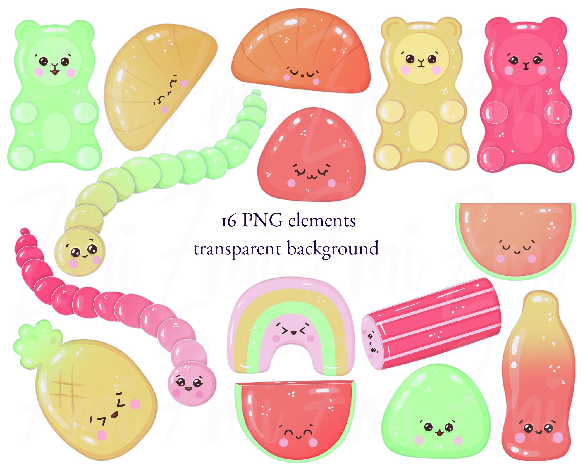 Kawaii Gummy Bear Candy Png Clipart, Gumdrops Fruit Cute Printable Clip ...
