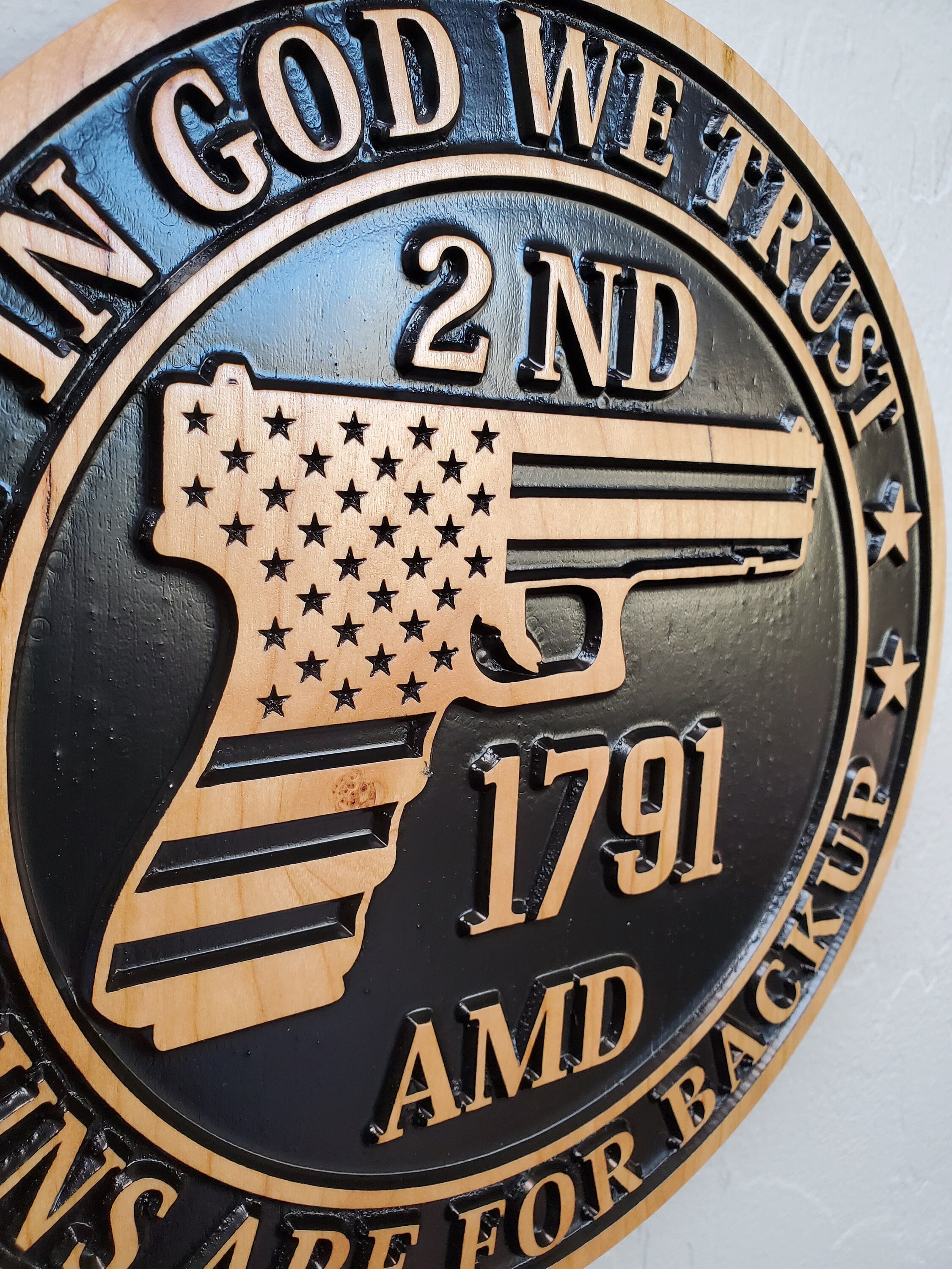 Wood Carved Support 2nd Amendment Wall Art in God We Trust - Etsy