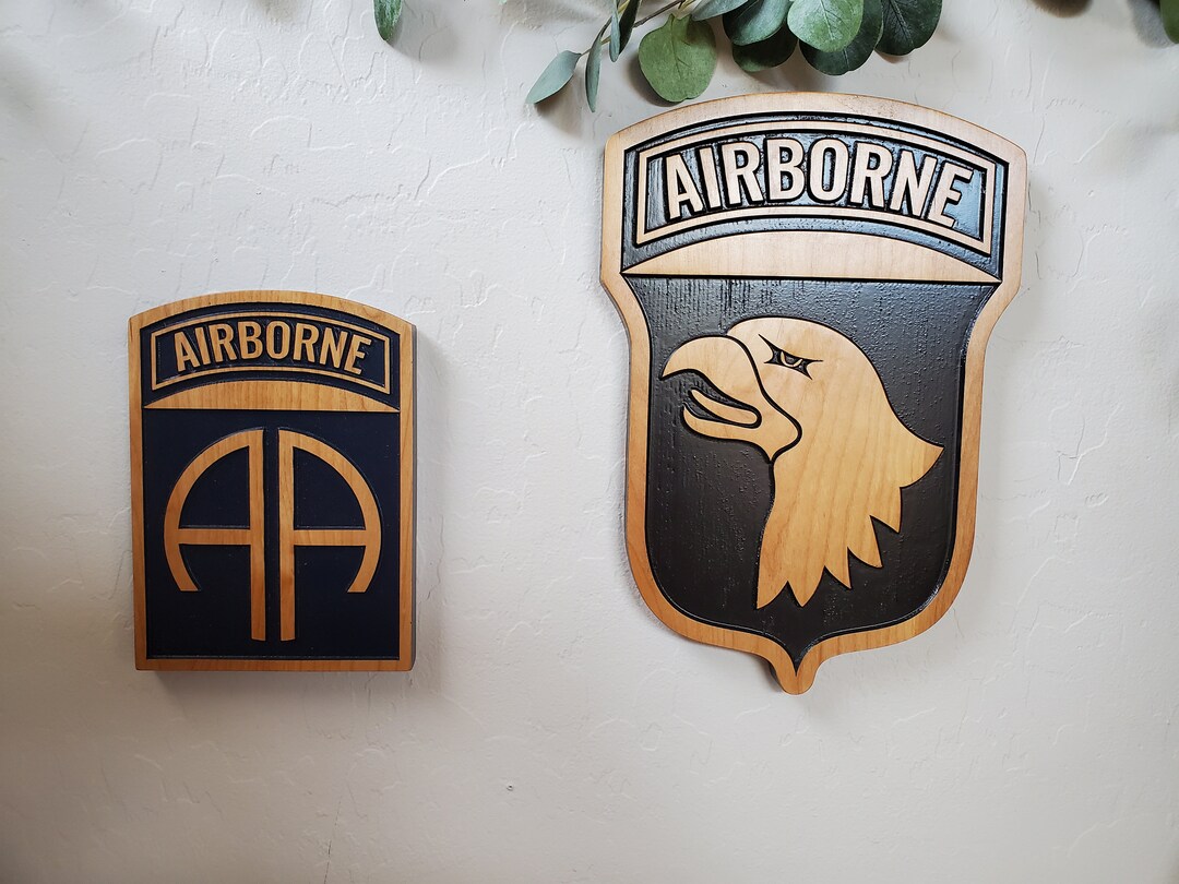U.S. Army Airborne Wall Wood Carved Plaque,, 173rd, 101st, 82nd, 11th ...