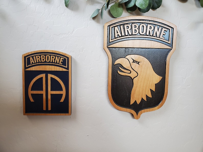 U.S. Army Airborne Wall Wood Carved Plaque,, 101st, 82nd, 11th, 17th ...