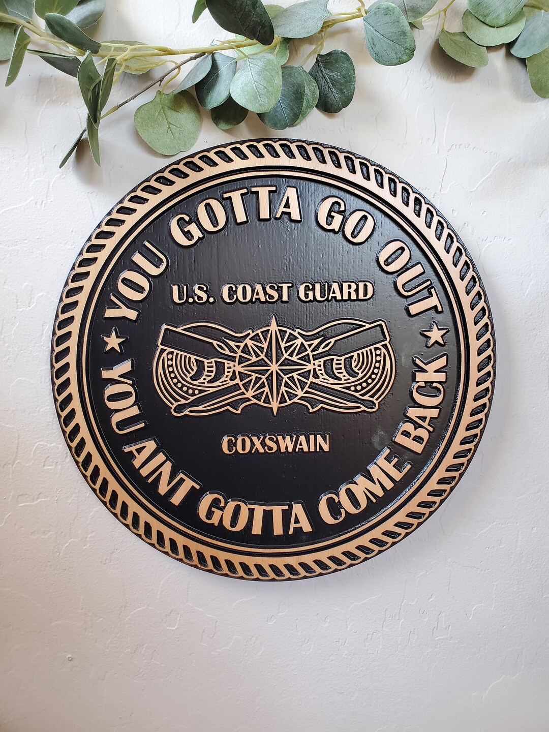U.S. Coast Guard Coxswain Emblem Wood Carved Plaque, U.S. Veteran Wall ...