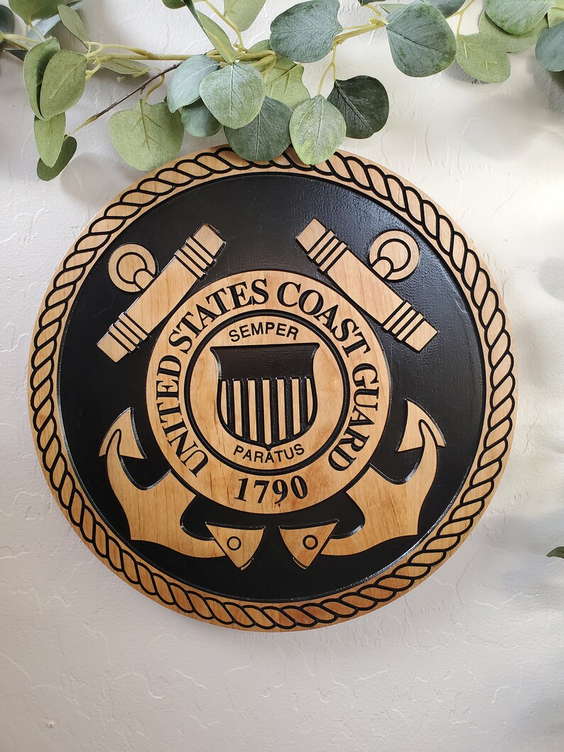 U.S. Coast Guard Emblem Wood Carved Plaque U.S. Veteran Wall - Etsy