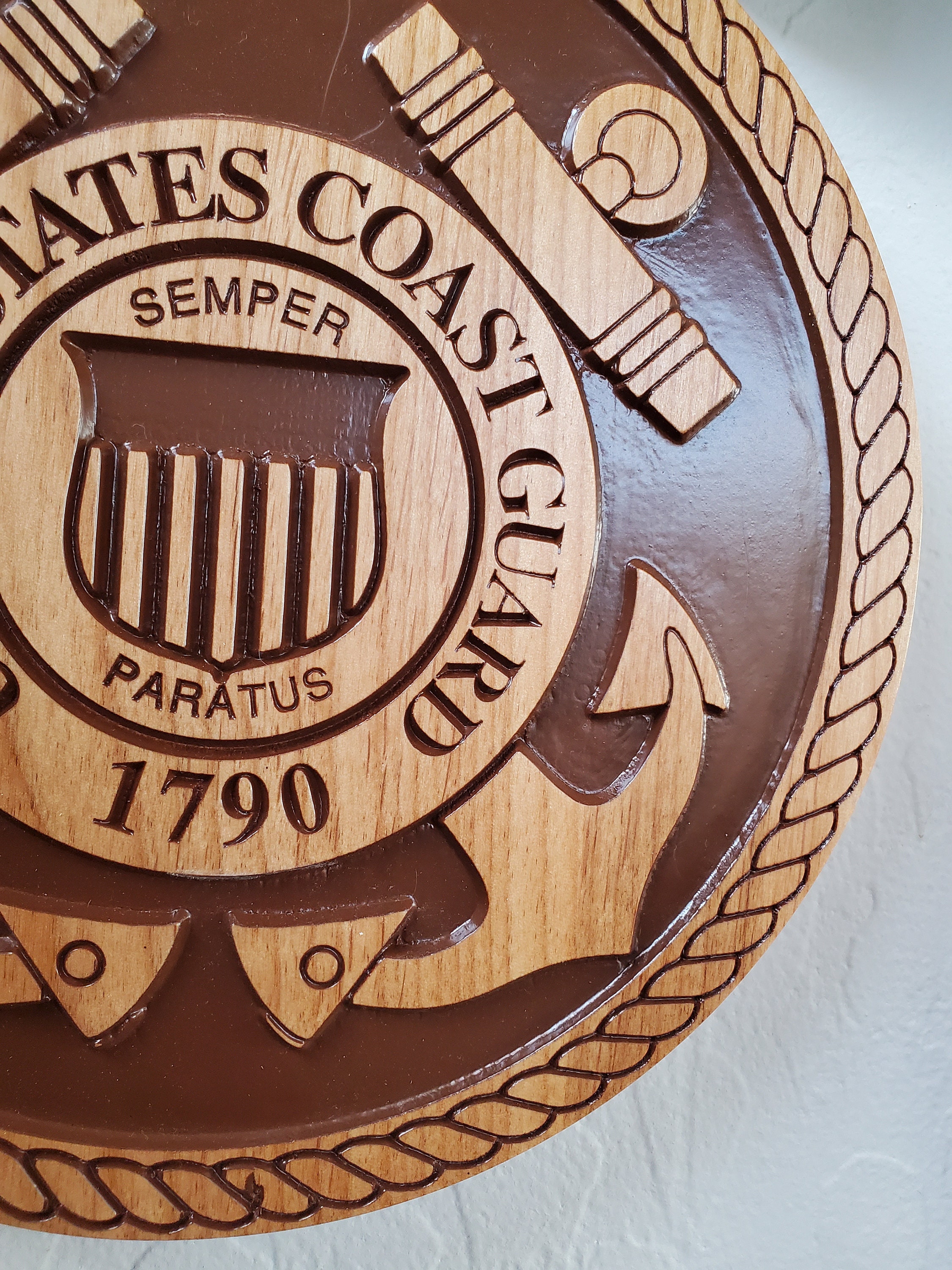 U.S. Coast Guard Emblem Wood Carved Plaque, U.S. Veteran Wall Art ...