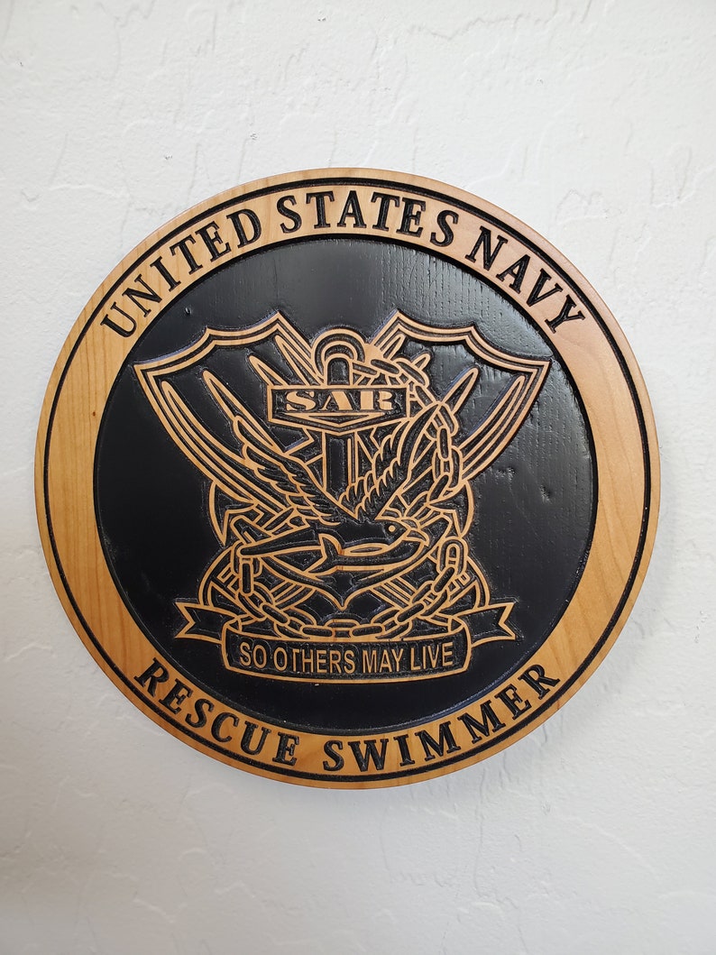 U.S. Navy SAR Rescue Swimmer Wood Carved Plaque, Military Wall Decor ...