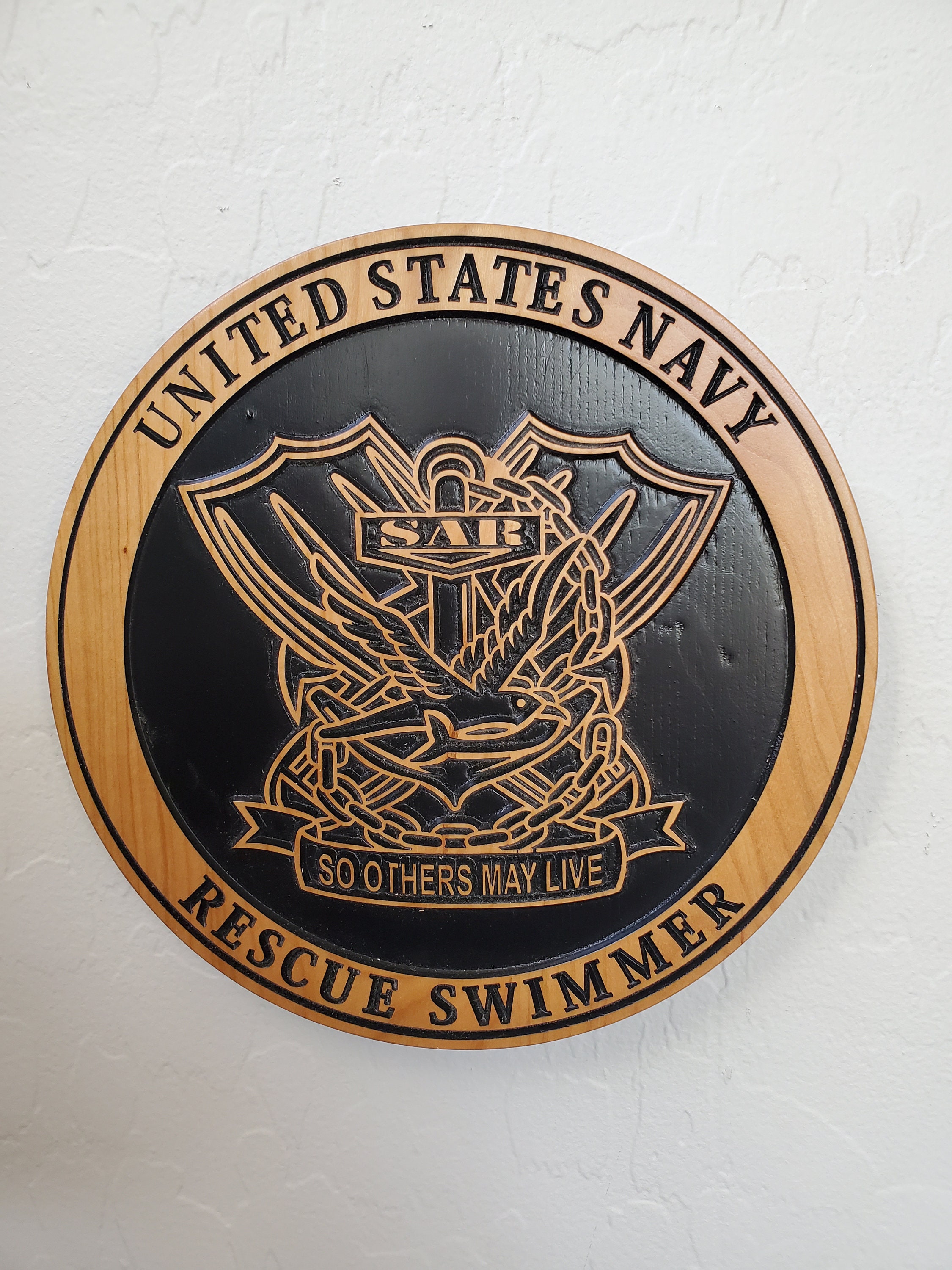 U.S. Navy SAR Rescue Swimmer Wood Carved Plaque, Military Wall Decor ...