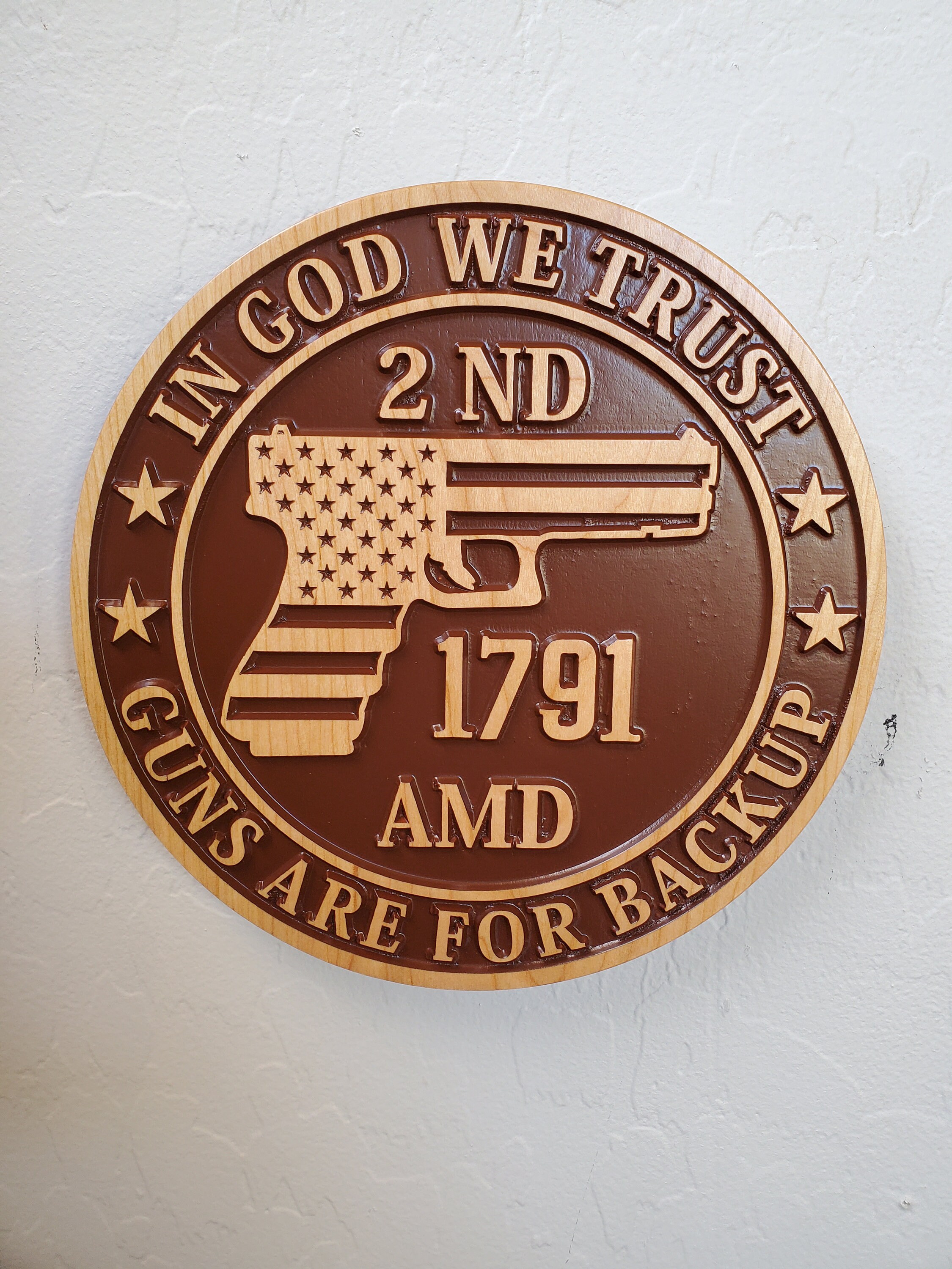 Wood Carved Support 2nd Amendment Wall Art , in God We Trust Patriotic ...