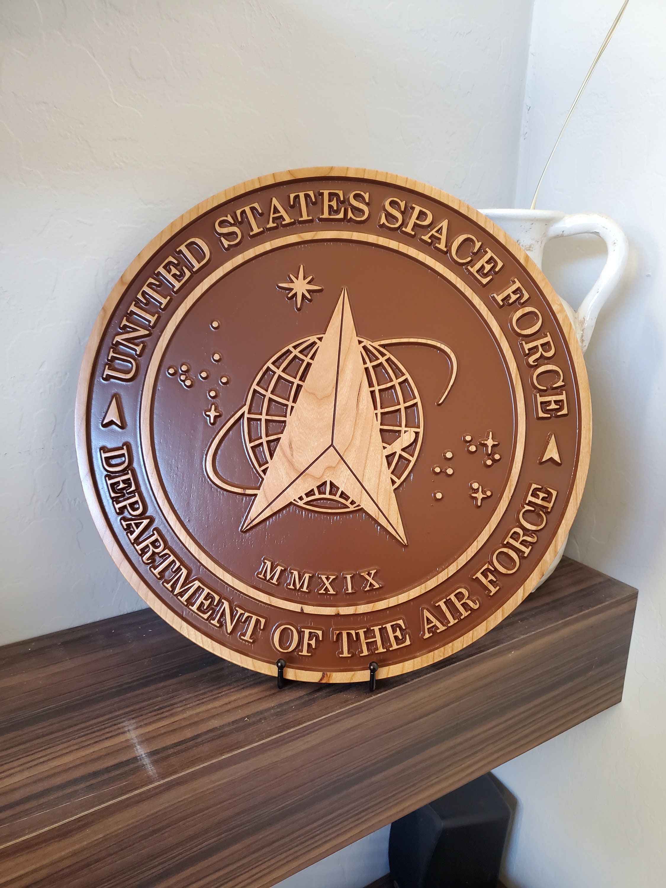 U.S. Space Force Emblem Wood Carved Plaque Veteran Wall Art - Etsy