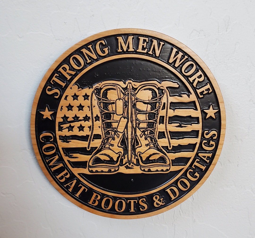 Wood Carved Men Veterans Wore Combat Boots & Dog Tags Plaque, Veteran ...