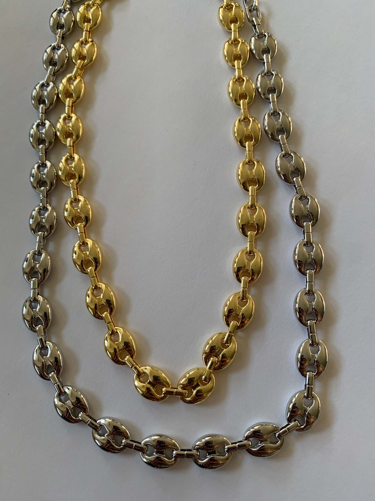 14k Gold Plated Puffy Puffed Anchor Mariner Gucci Link Chain Necklace ...