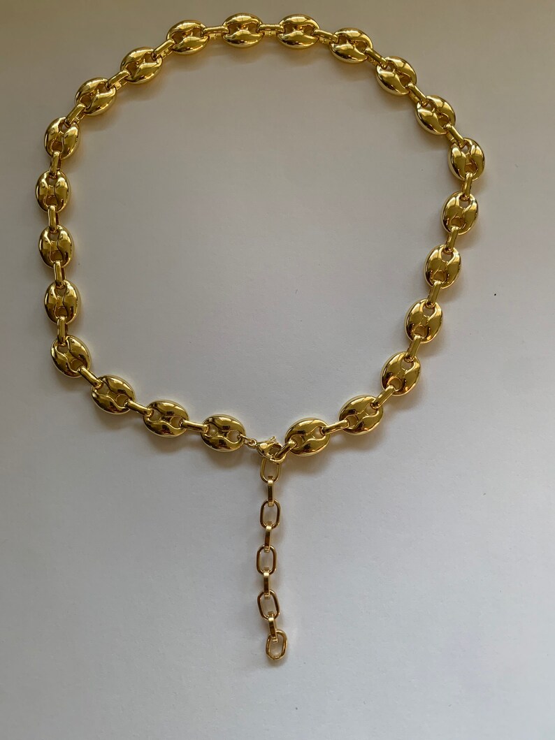 14k Gold Plated Puffy Puffed Anchor Mariner Link Chain Necklace 10mm ...