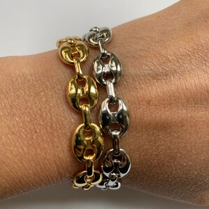14k Gold Plated Puffy Puffed Anchor Mariner Gucci Link Chain Bracelet ...