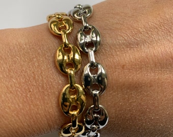 14k Gold Plated Puffy Puffed Anchor Mariner Gucci Link Chain 14k Gold Plated Puffy Puffed Anchor Mariner Gucci Link Chain