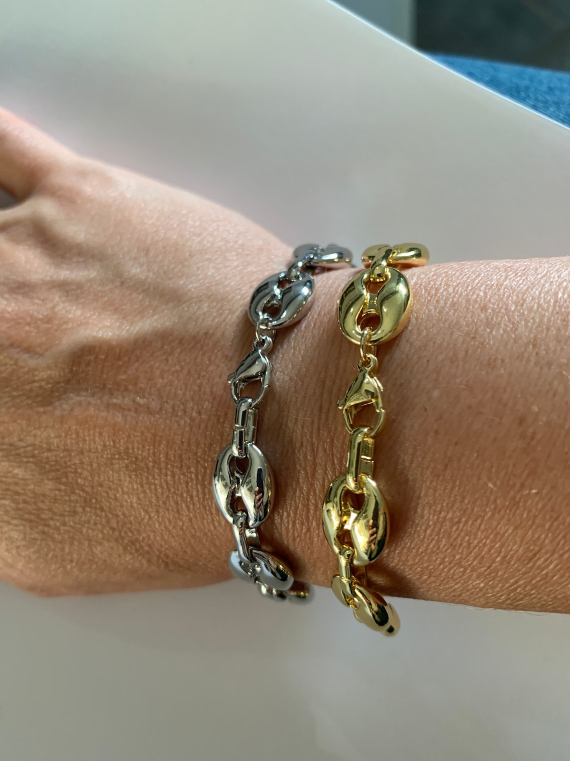 14k Gold Plated Puffy Puffed Anchor Mariner Link Chain - Etsy