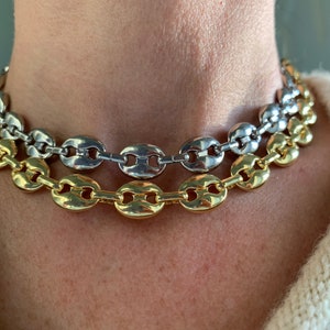 14k Gold Plated Puffy Puffed Anchor Mariner Gucci Link Chain Necklace ...