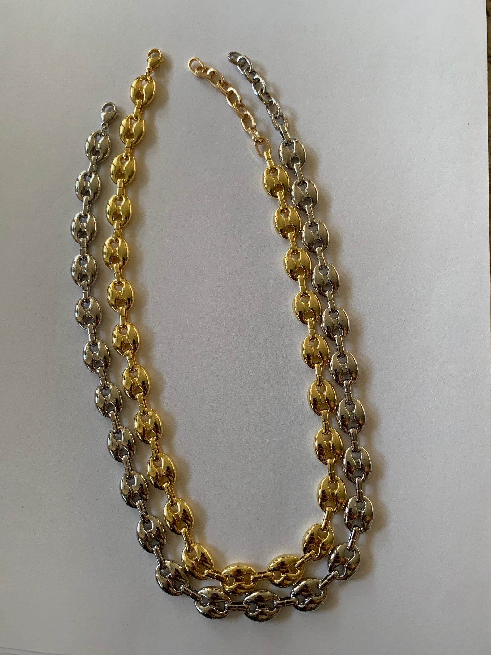 14k Gold Plated Puffy Puffed Anchor Mariner Link Chain Necklace 10mm ...