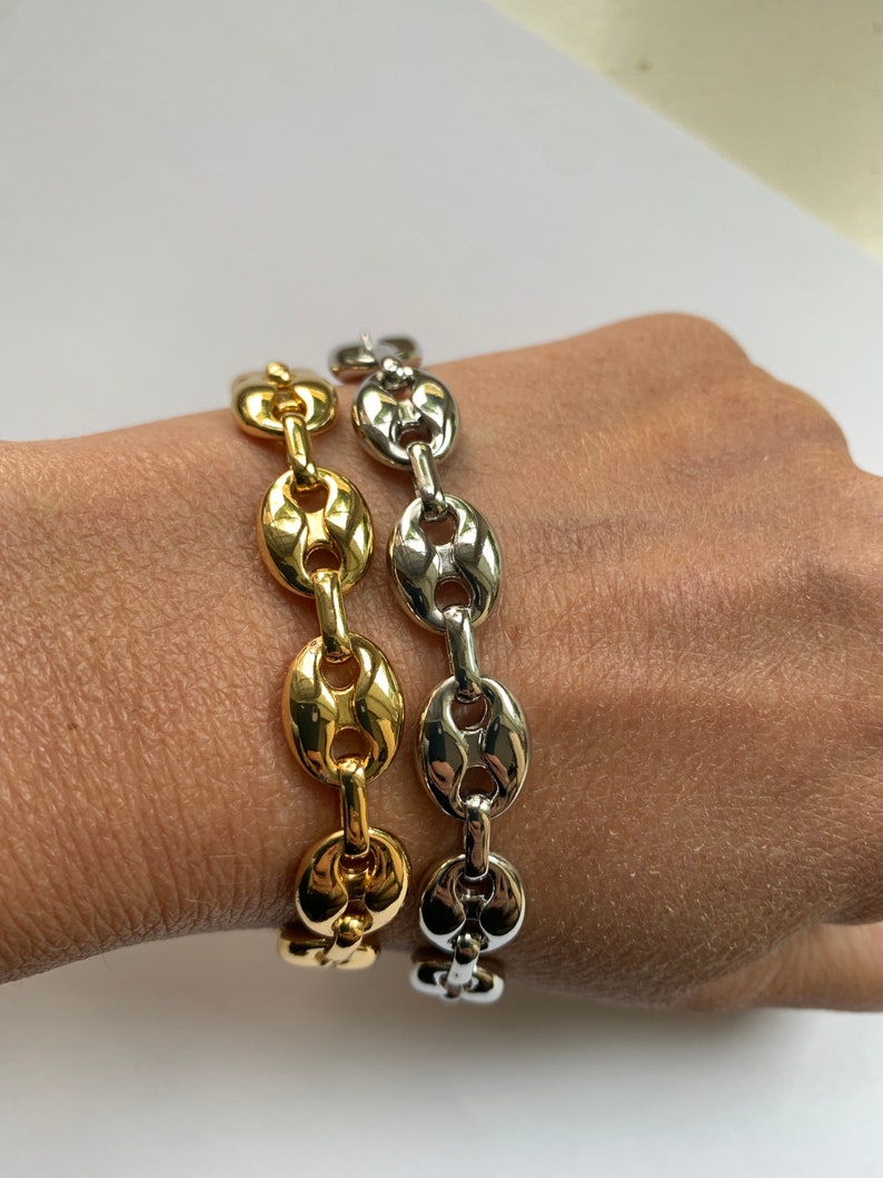 14k Gold Plated Puffy Puffed Anchor Mariner Gucci Link Chain Bracelet ...