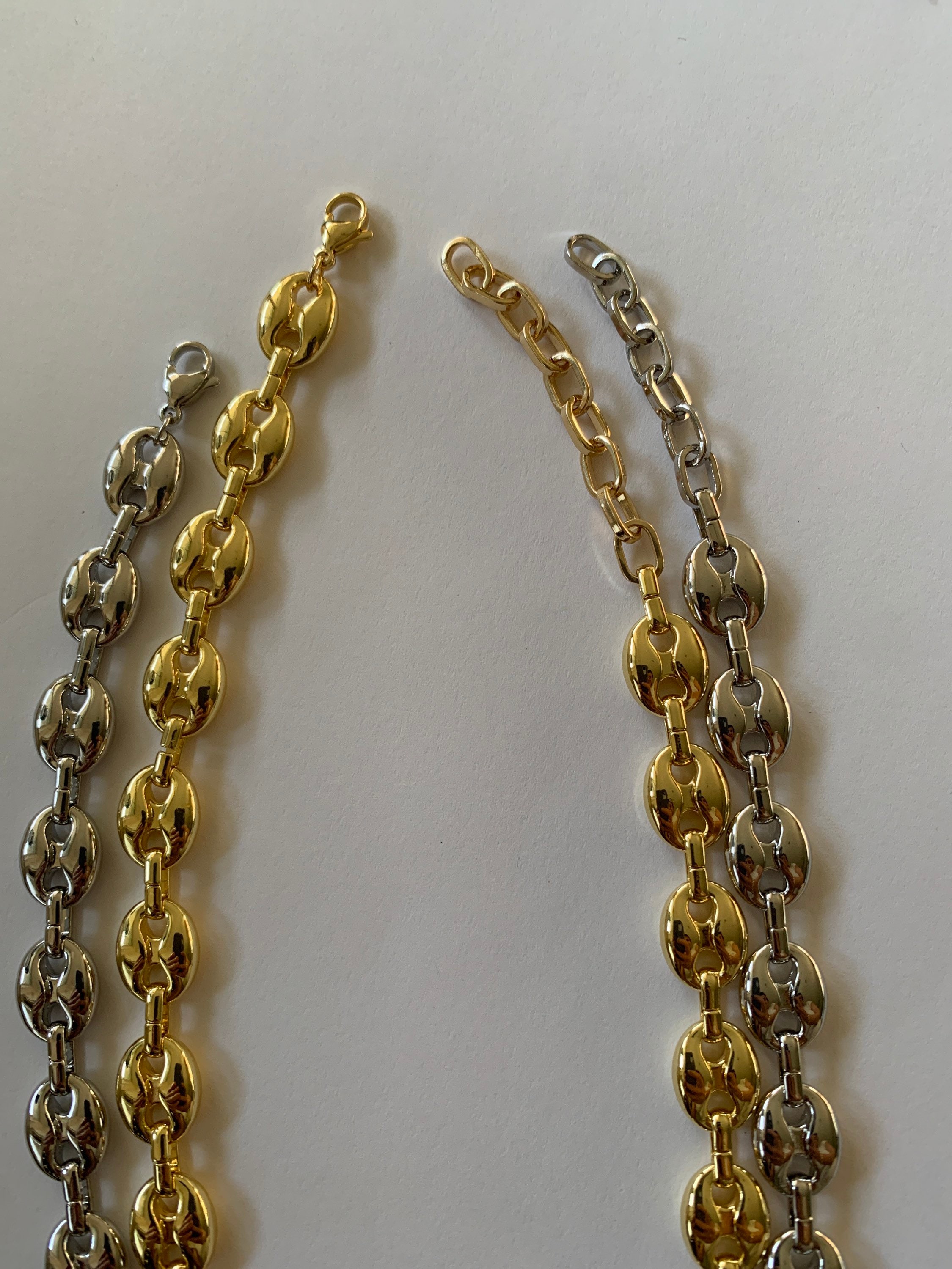 14k Gold Plated Puffy Puffed Anchor Mariner Link Chain Necklace 10mm ...