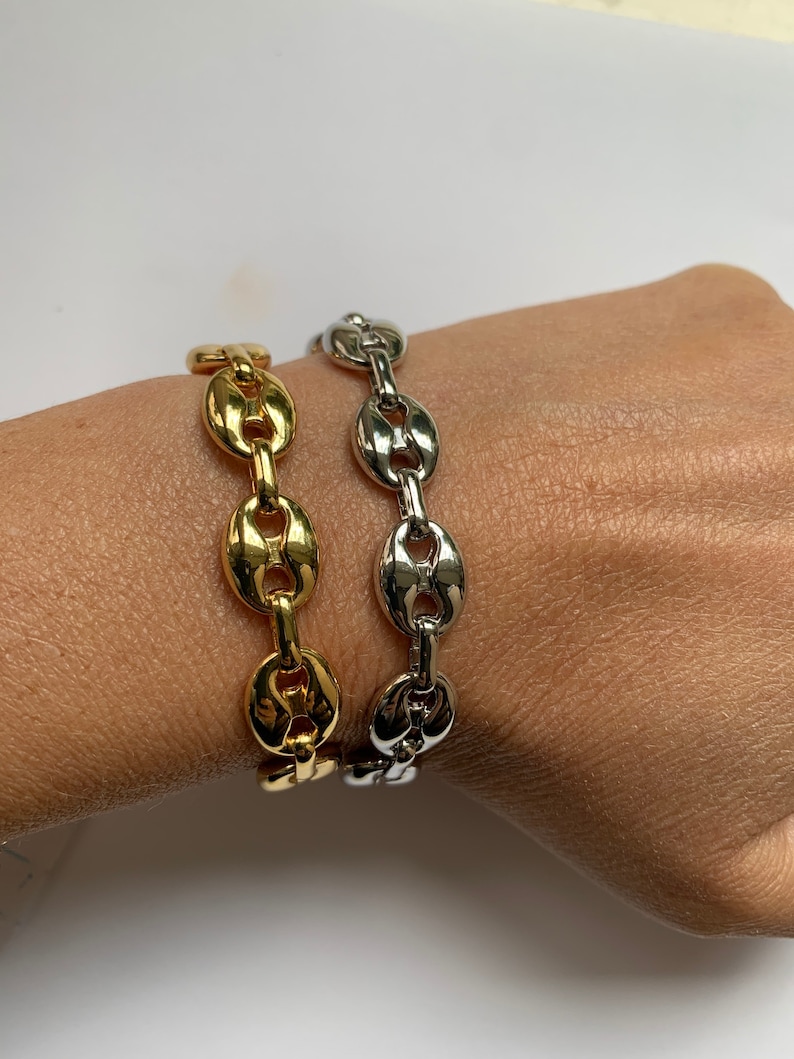 14k Gold Plated Puffy Puffed Anchor Mariner Gucci Link Chain Bracelet ...