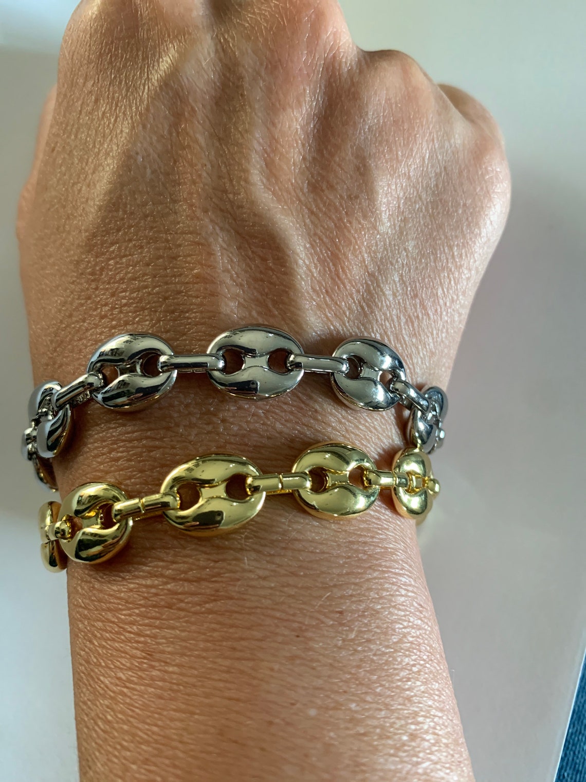 14k Gold Plated Puffy Puffed Anchor Mariner Link Chain - Etsy