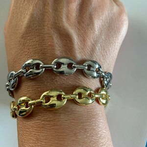 14k Gold Plated Puffy Puffed Anchor Mariner Gucci Link Chain Bracelet ...