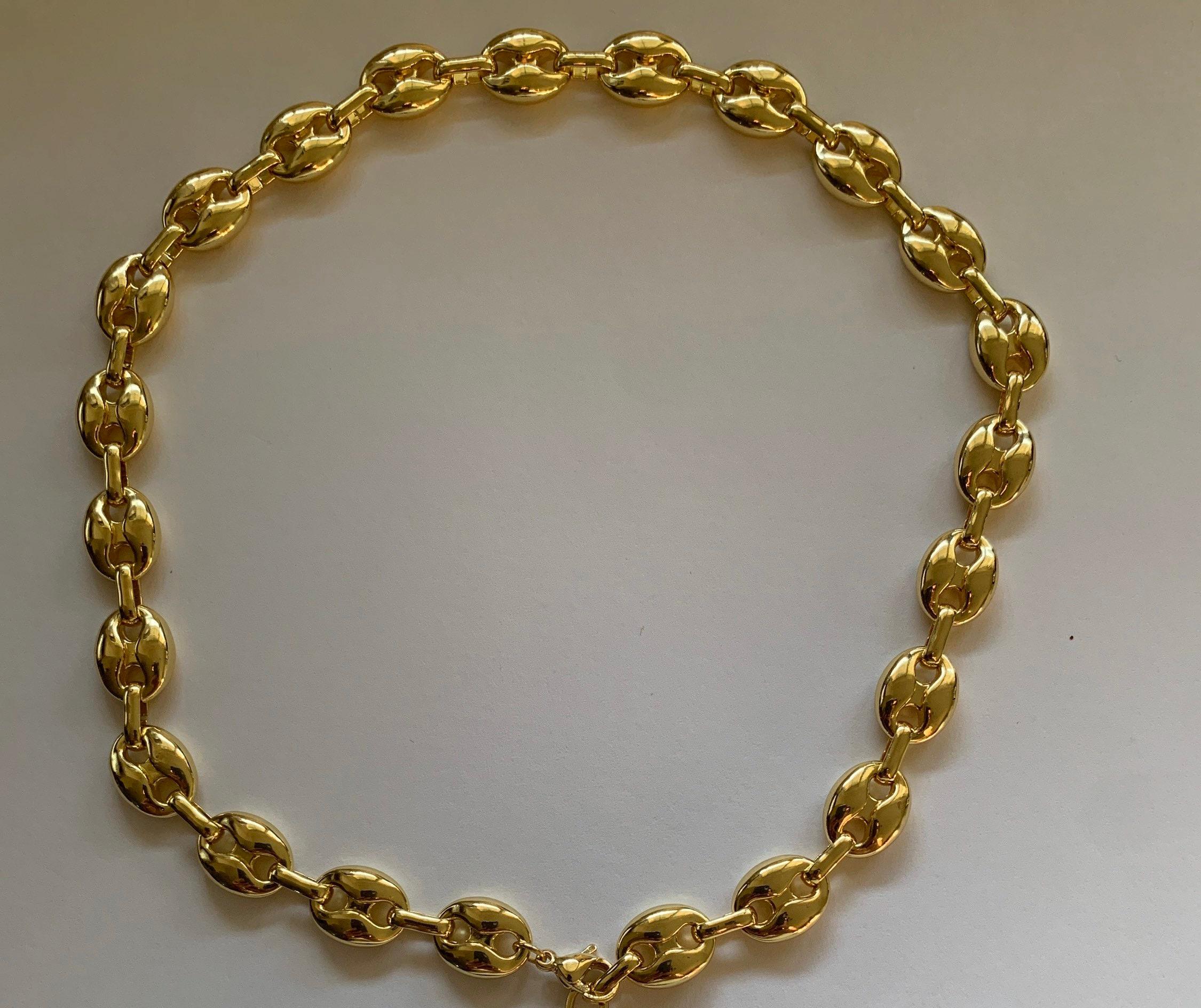 14k Gold Plated Puffy Puffed Anchor Mariner Gucci Link Chain Necklace ...