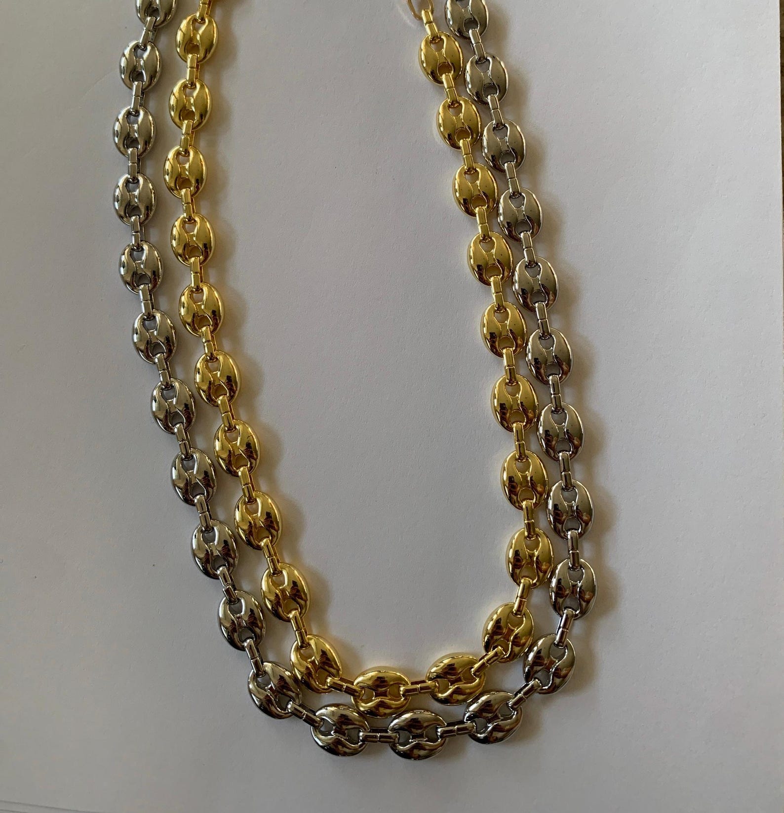 14k Gold Plated Puffy Puffed Anchor Mariner Gucci Link Chain Necklace ...