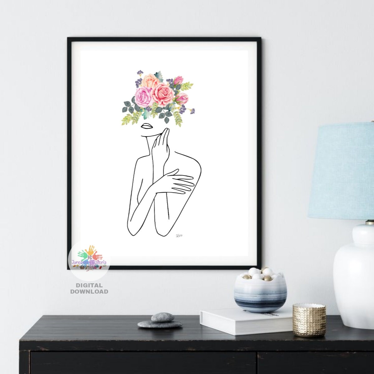 Female Body Line Art, Minimalist Poster, of Flowers, Feminine Poster ...