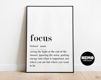 Focus Definition Home Office Prints Inspirational Quote - Etsy