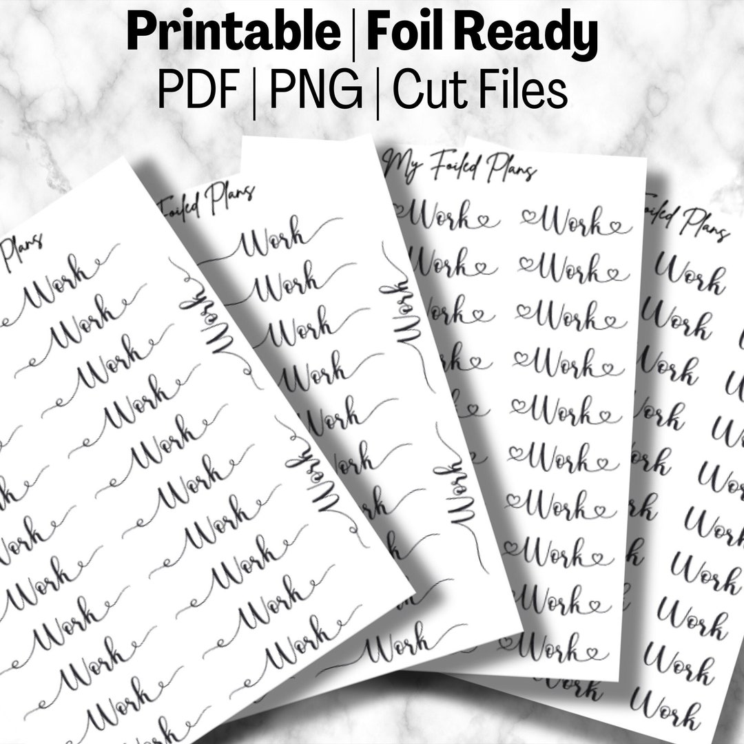 Work Script Stickers | Printable | Foil Ready - Etsy
