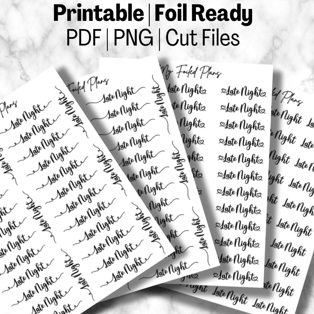 Late Night Script Stickers | Printable | Foil Ready - Etsy