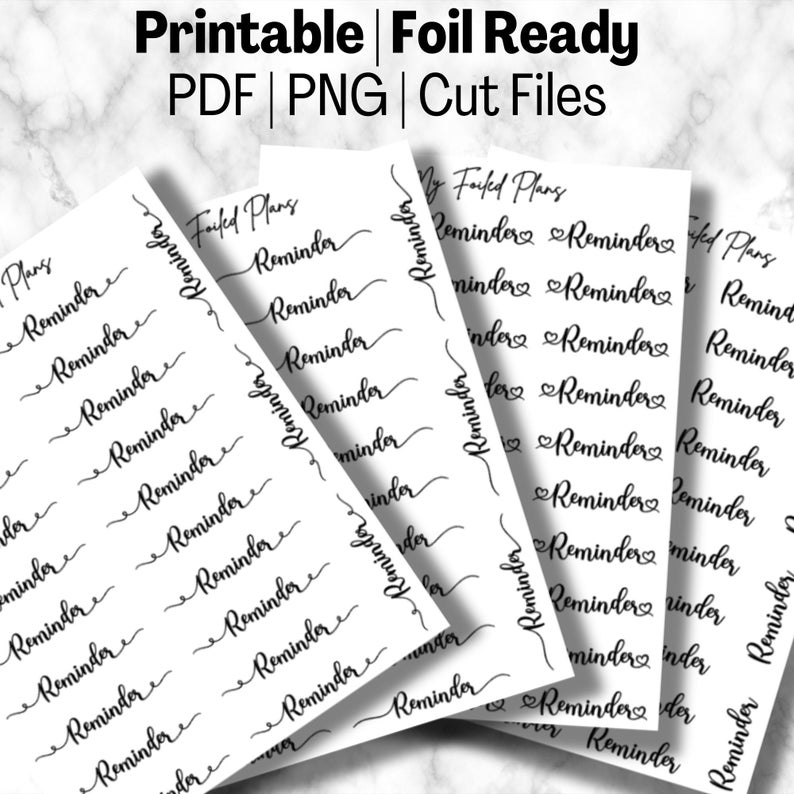 Reminder Script Stickers Printable Foil Ready - Etsy