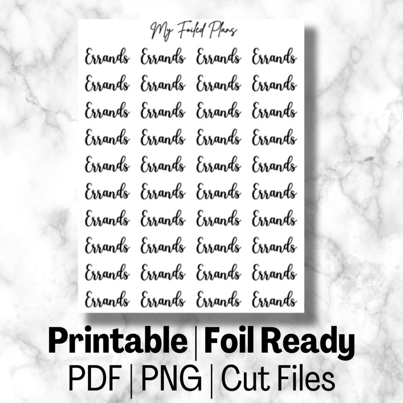 Errands Script Stickers | Printable | Foil Ready - Etsy