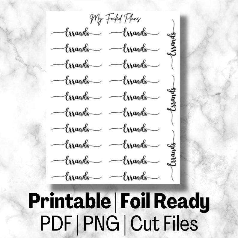 Errands Script Stickers | Printable | Foil Ready - Etsy