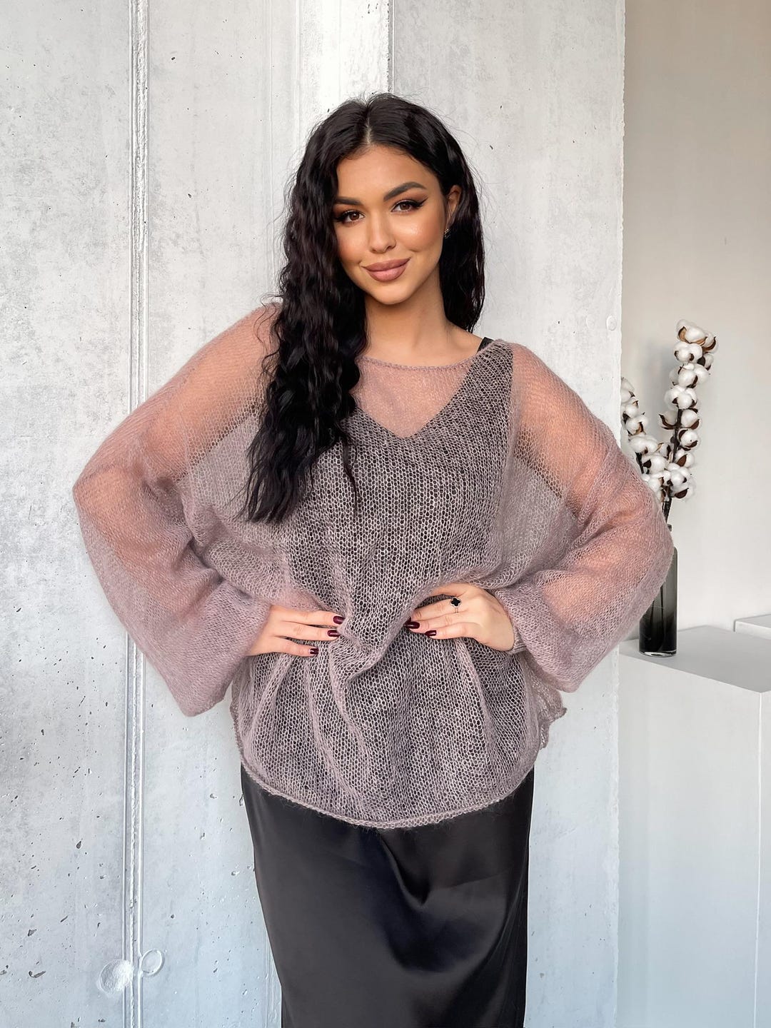 Plus Size Mohair Sweater: Blush Pink, Puffy Sleeves USA Final Price ...